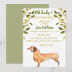 Cute Dog Dachshund Floral Green Weiner Baby Shower Invitation | Zazzle