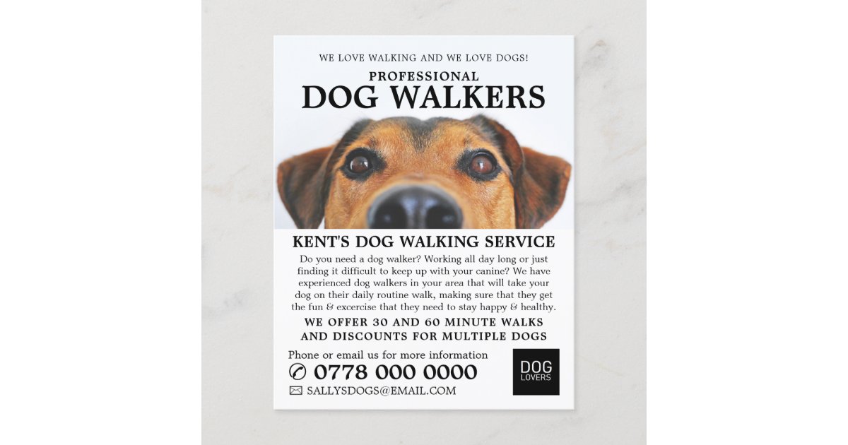 Cute Dog, Dog Walker Service Advertising Flyer | Zazzle