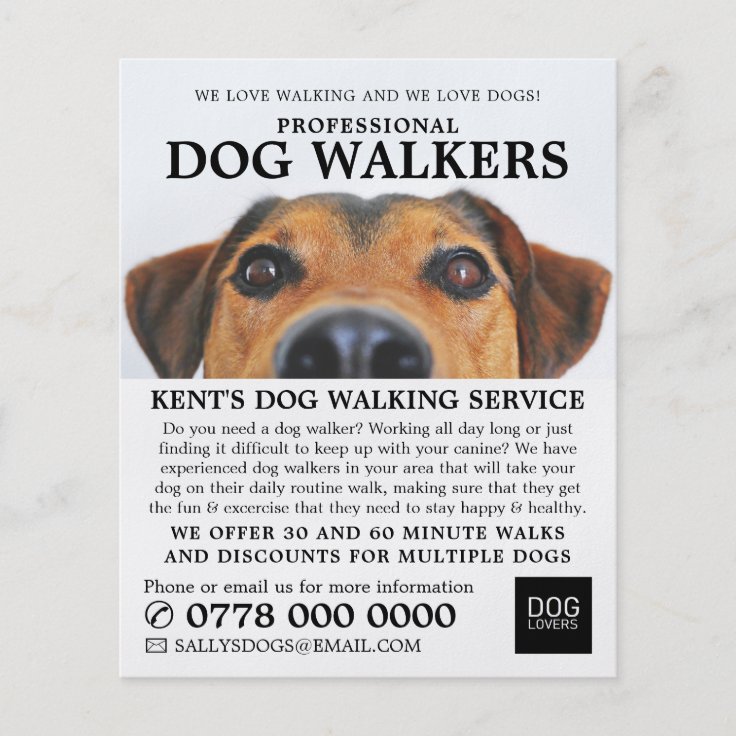 Cute Dog, Dog Walker Service Advertising Flyer | Zazzle