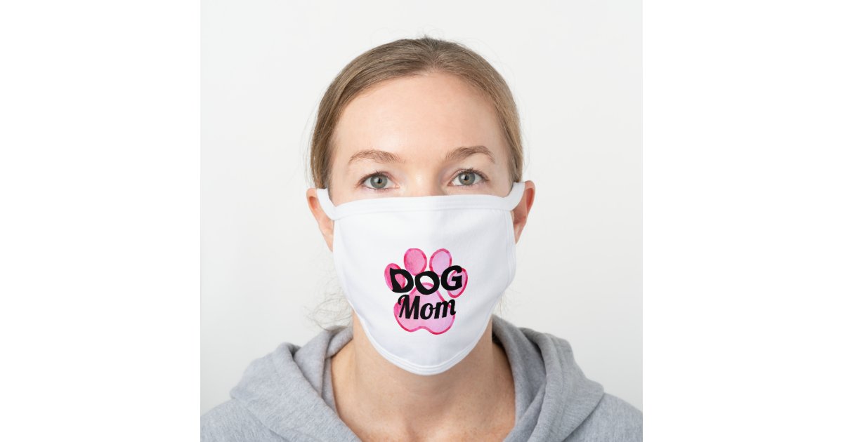 Cute Dog Mom Pink Watercolor Paw Print Pet White Cotton Face Mask ...