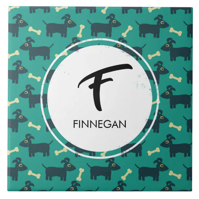 Cute Dog Pattern with Floppy Ears & Bone Custom Ceramic Tile | Zazzle