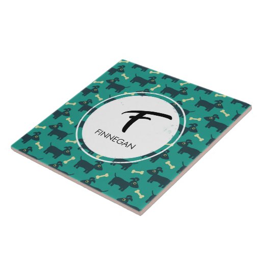 Cute Dog Pattern with Floppy Ears & Bone Custom Ceramic Tile | Zazzle