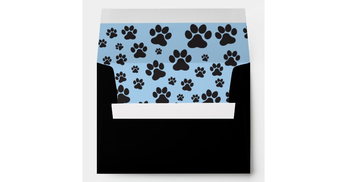 Cute dog paw print blue and black print envelope | Zazzle