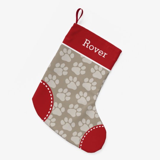 Cute Dog Paw Print Pattern Custom Pet Name Small Christmas Stocking ...