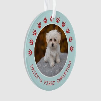 Cute Dog Paw Prints Photo Frame Christmas Ornament | Zazzle