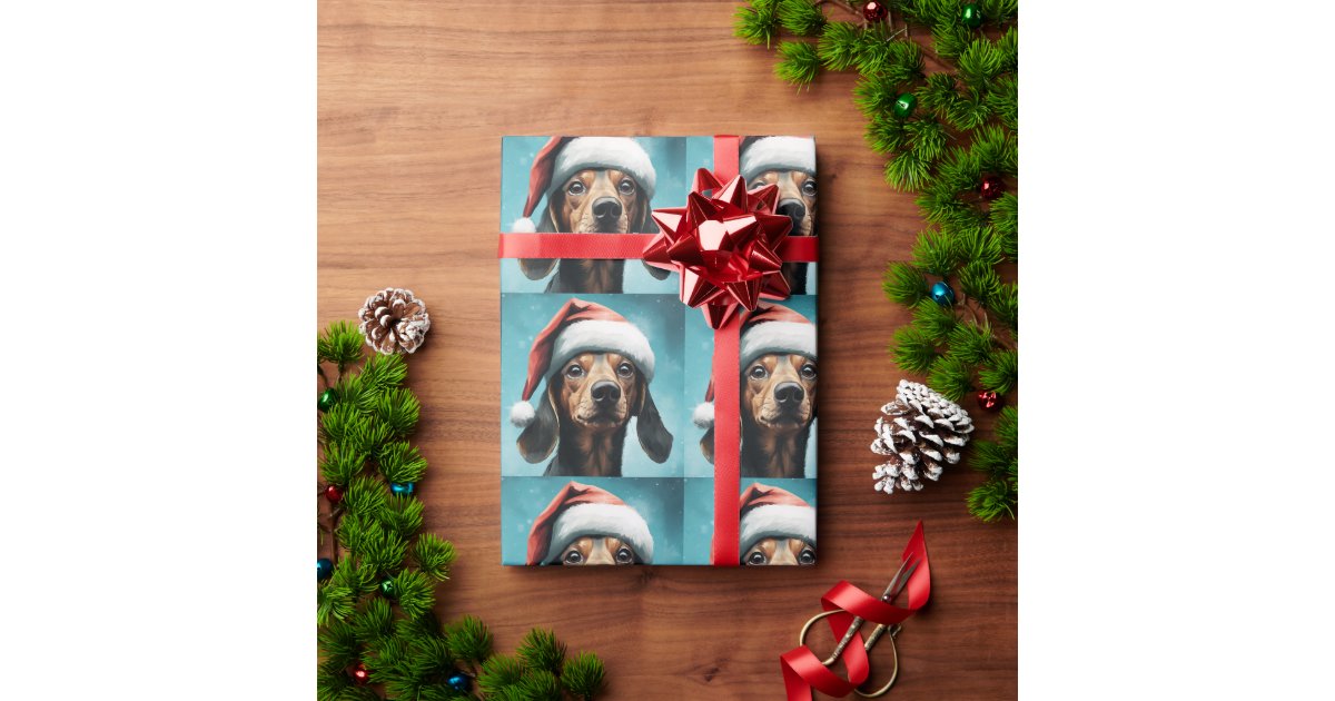 Cute Dog Wearing Santa Hat Dachshund Christmas Wrapping Paper | Zazzle