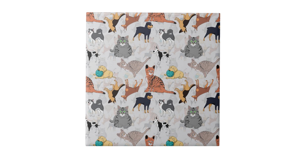Cute Dogs And Cats Pattern Design Ceramic Tile | Zazzle