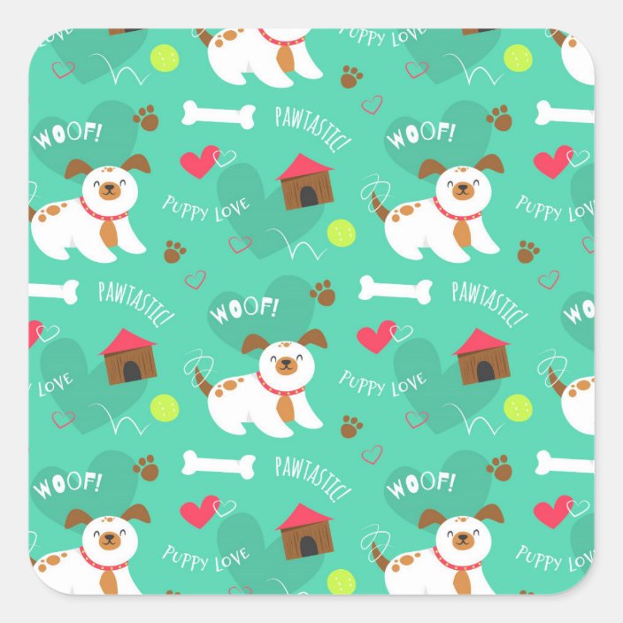 Cute Dogs And Words Square Sticker | Zazzle.com