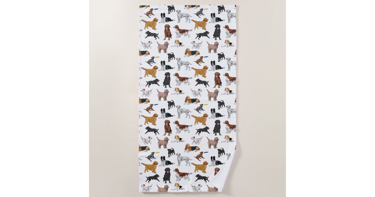 Cute Dogs Illustrations Pattern Beach Towel | Zazzle
