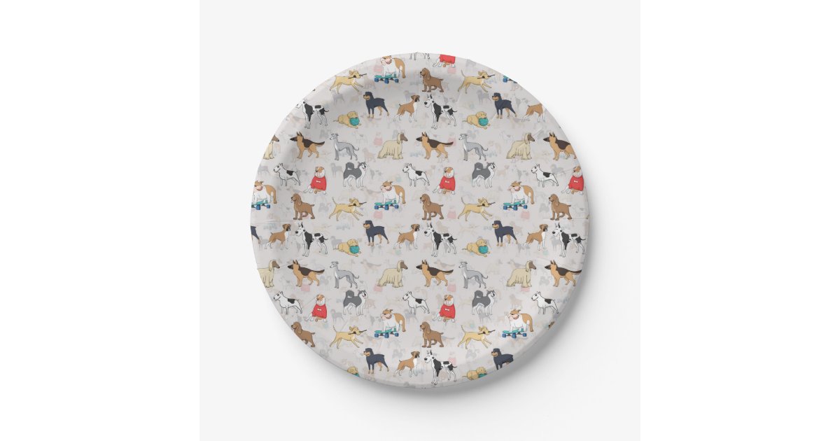 Cute Dogs Pattern Design White Paper Plates | Zazzle