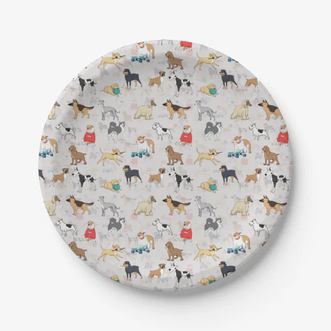 Cute Dogs Pattern Design White Paper Plates | Zazzle
