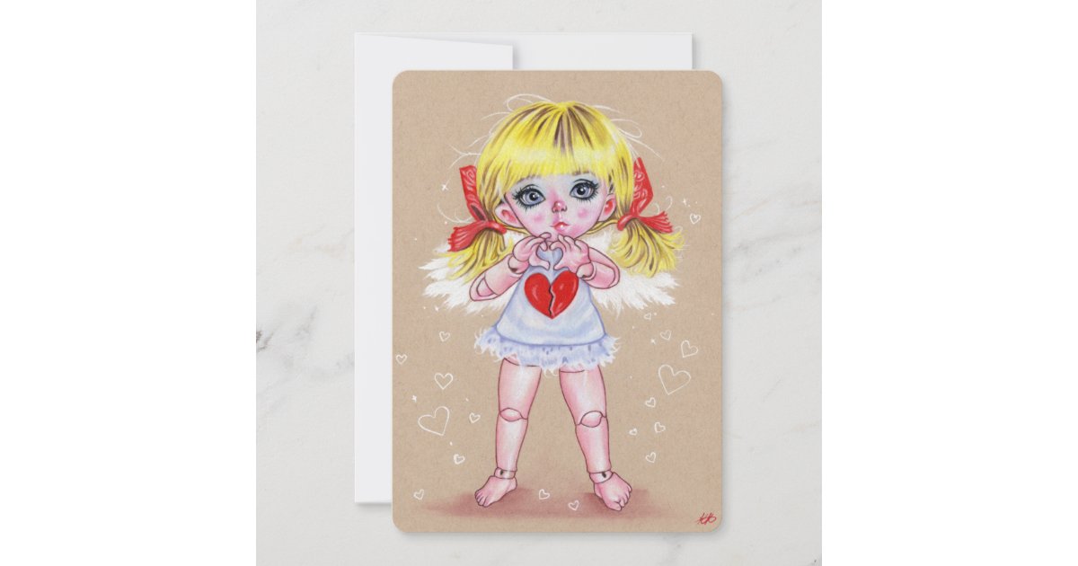 Cute doll girl jointed heart card | Zazzle