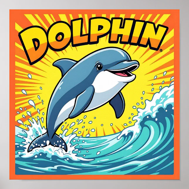 Cute Dolphin jumping out of the Ocean Poster | Zazzle