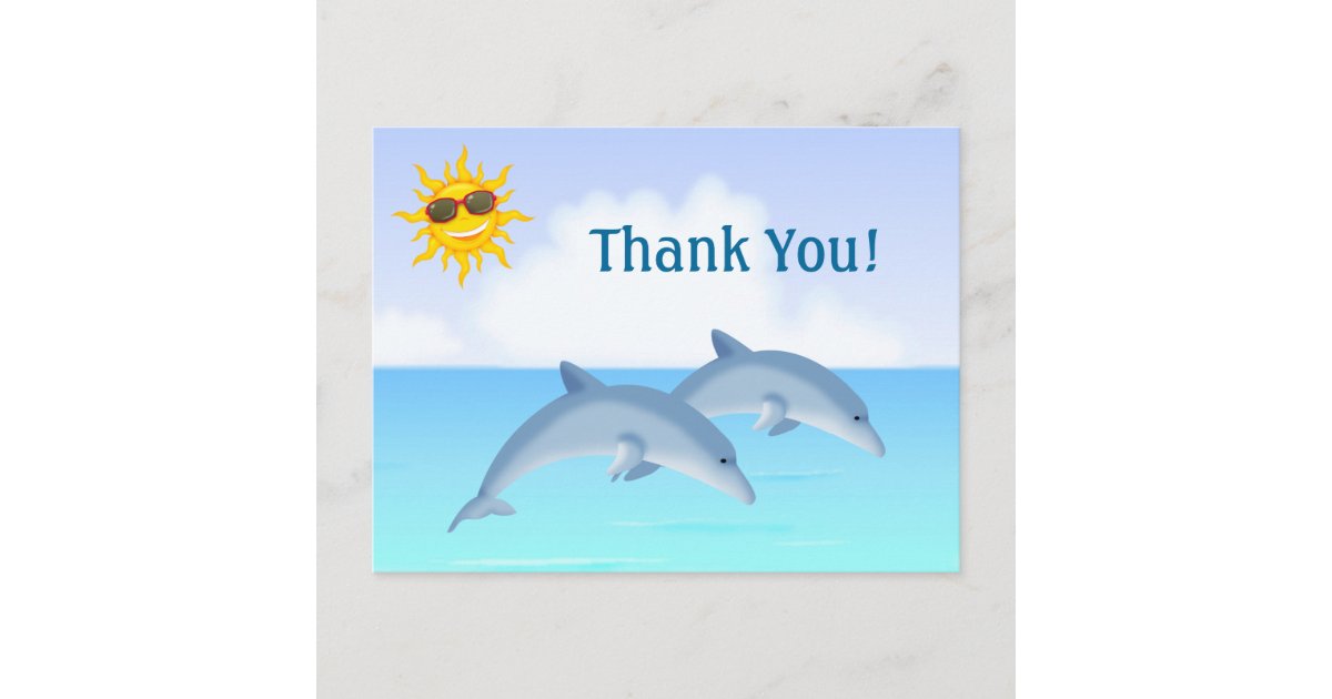 Cute Dolphins Ocean Beach Thank You Postcard | Zazzle