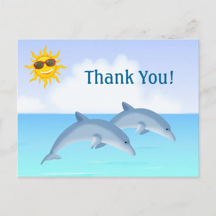 Cute Dolphins Ocean Beach Thank You Postcard | Zazzle