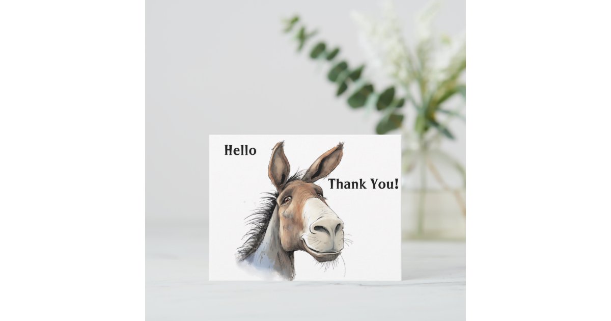 Cute Donkey Thank You Card | Zazzle