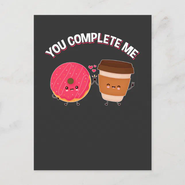 Cute Donut and Coffee Doughnut Food Lover Couple Postcard | Zazzle