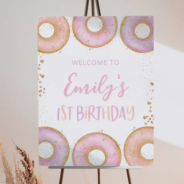 Cute Donut Birthday Party Welcome Sign 1st | Zazzle