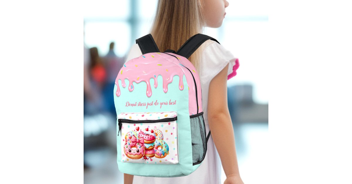 Cute Donut Dripping Icing Sweet Girl Pink Bow Name Printed Backpack ...