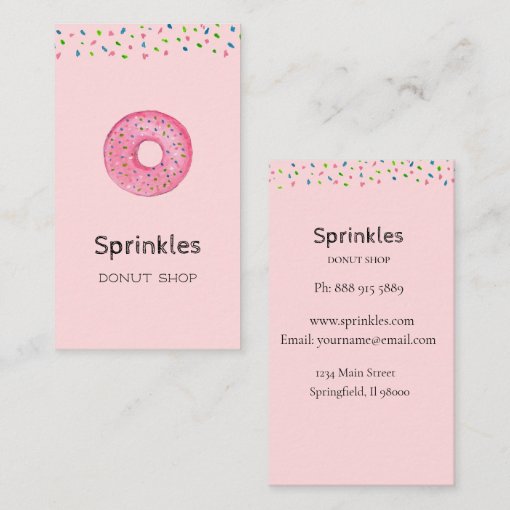 Cute Donut with sprinkles Donut shop Business Card | Zazzle