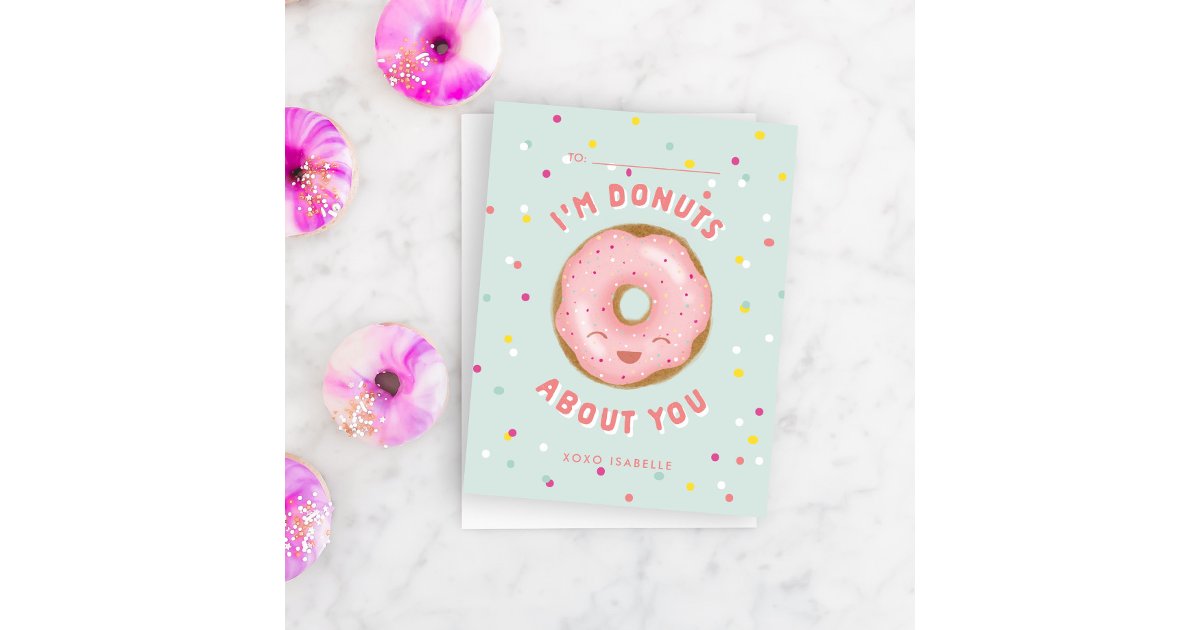 Cute Donuts About You Kids Valentine's Day Note Card | Zazzle