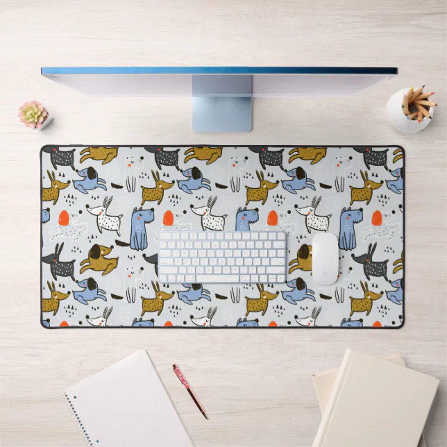 Cute Doodle Dog Pattern Desk Mat | Zazzle