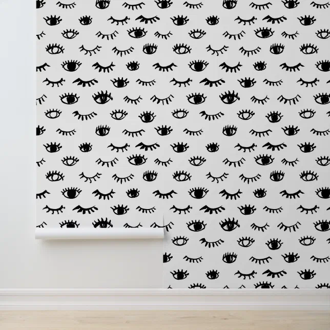 Cute Doodle Eyelash Pattern Wallpaper | Zazzle