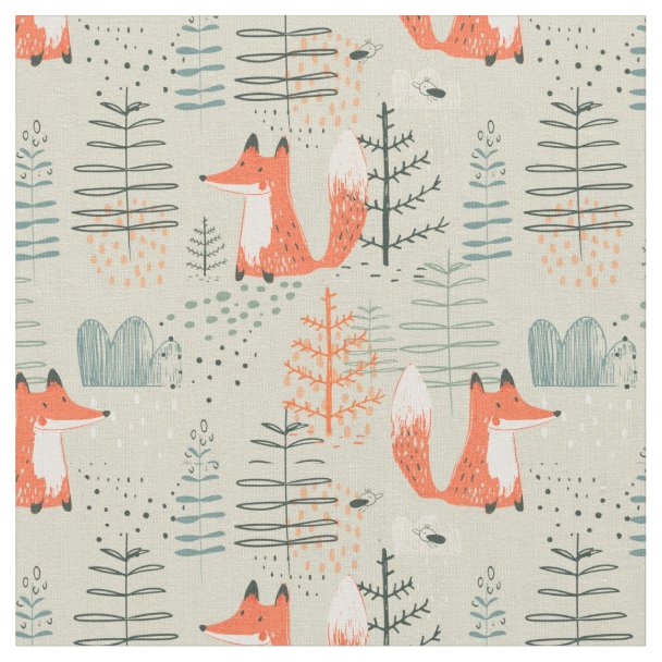 Cute Woodland Fox Pattern Fabric | Zazzle