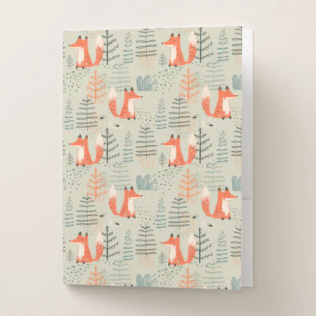 Cute Doodle Fox Forest Woodland Pattern Pocket Folder | Zazzle