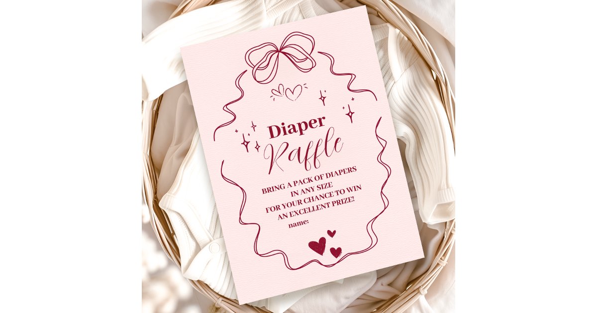 Cute Doodle Hand Drawn Bow Diapper Raffle Enclosure Card | Zazzle