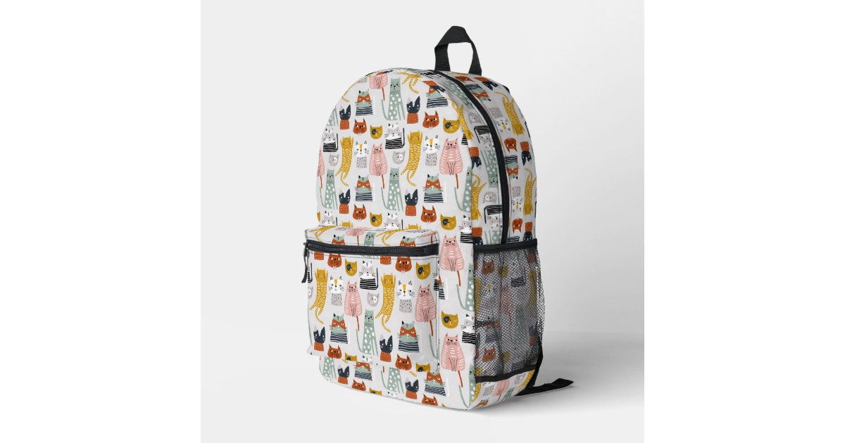 Cute Doodle Hand Drawn Cat Pattern Printed Backpack | Zazzle