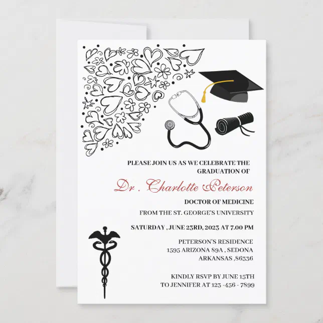 Cute Doodle Medical Doctor Graduation Party Invitation | Zazzle