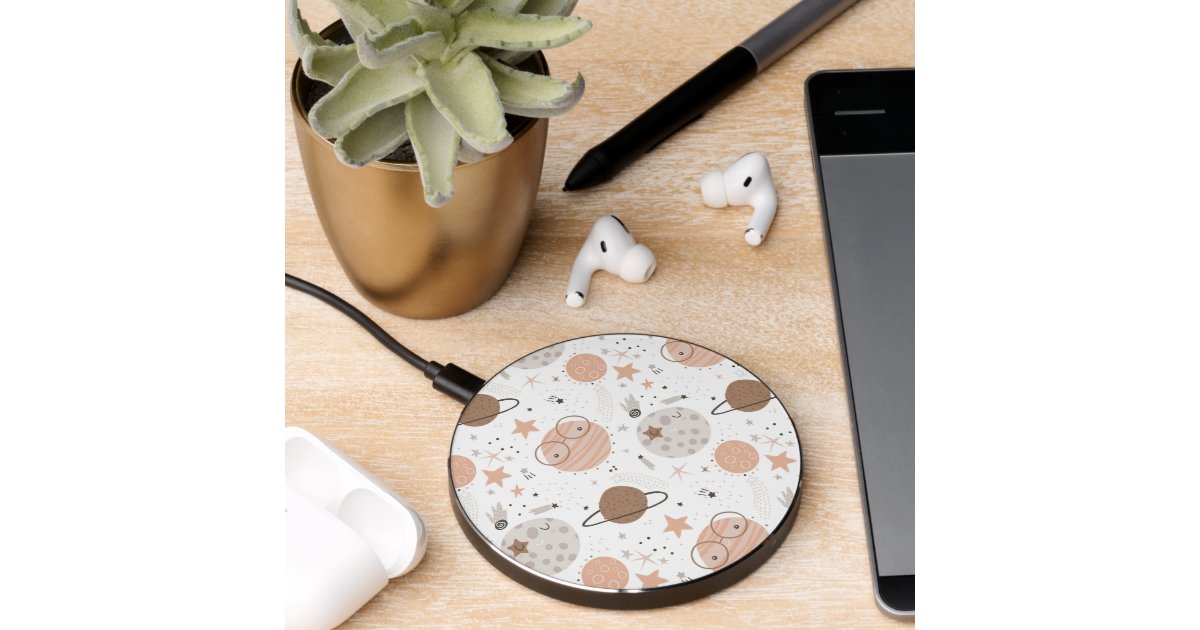 Cute Doodle Planet Pattern Wireless Charger | Zazzle