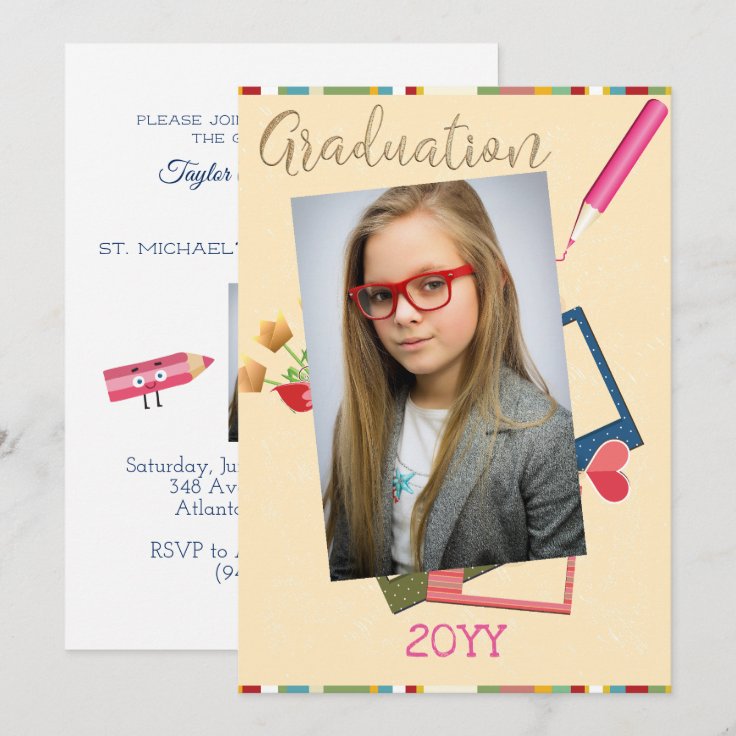 Cute Double Photo Middle School Graduation Invitation | Zazzle