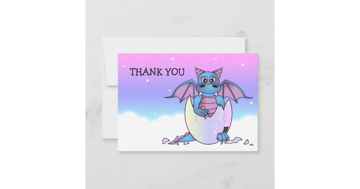 Cute Dragon Themed Thank You Flat Note Card - Blue | Zazzle