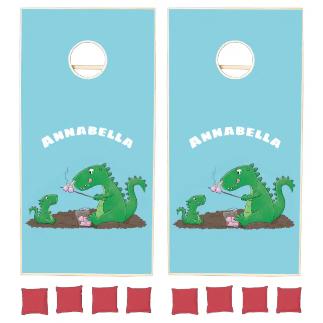 Cute dragons roasting marshmallows cartoon cornhole set | Zazzle