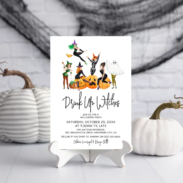 Cute 'Drink Up Witches' Adult Halloween Party Invitation | Zazzle