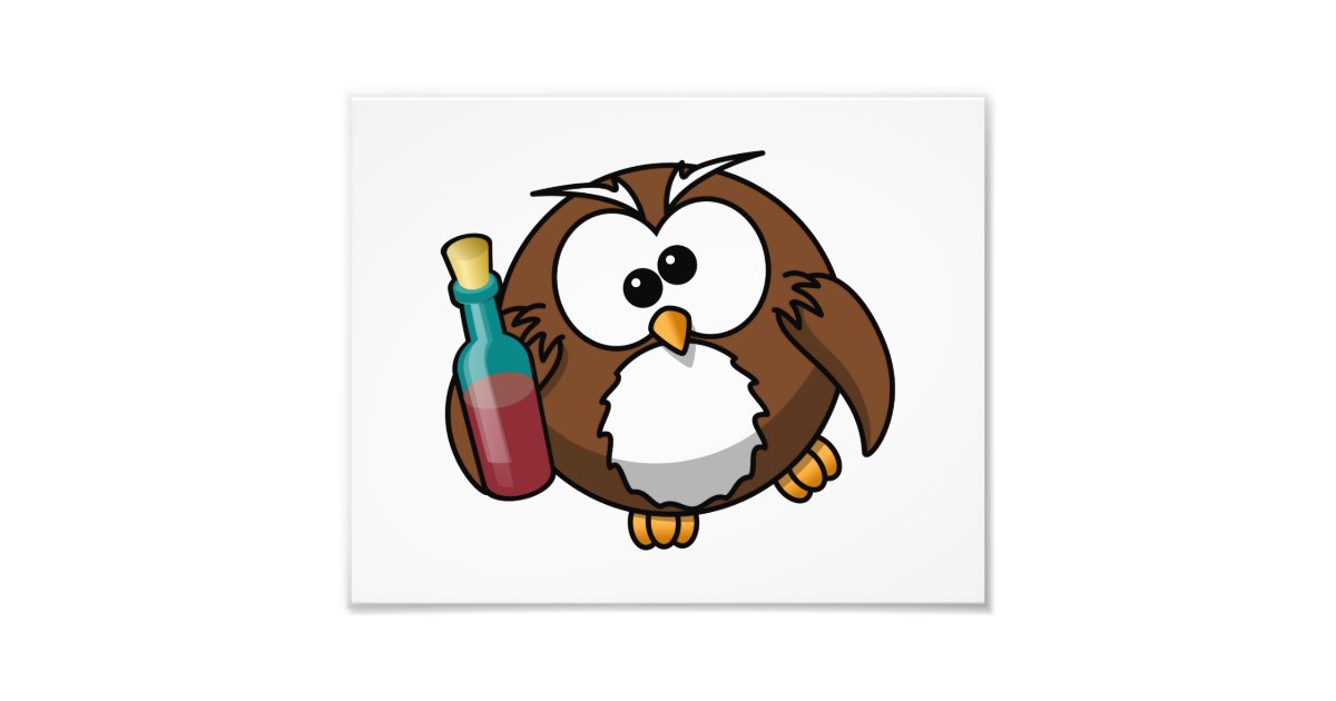 Cute Drunken Cartoon Owl Photo Print | Zazzle