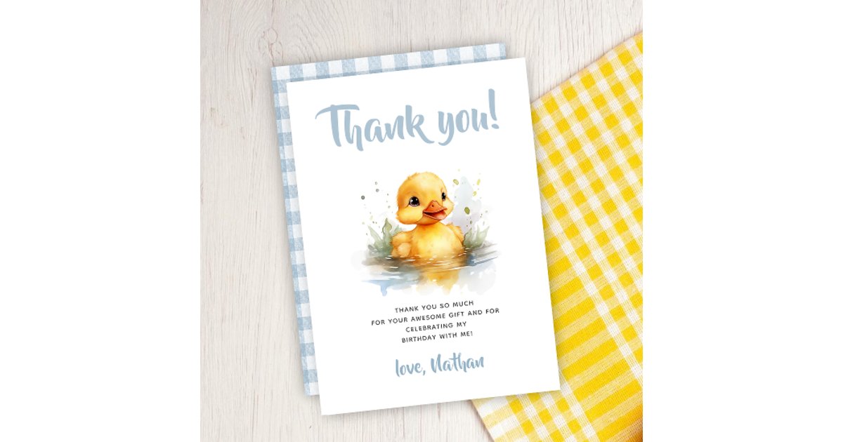 Cute Duck Birthday Flat Thank You Card | Zazzle