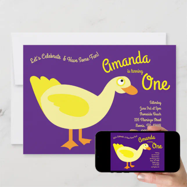 Cute Duck Kids 1st Birthday Party Invitation | Zazzle