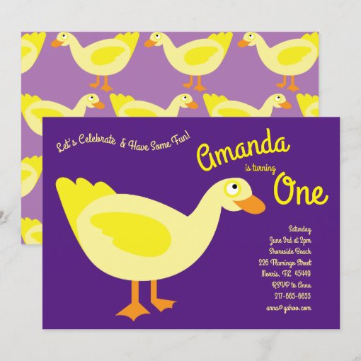 Cute Duck Kids 1st Birthday Party Invitation | Zazzle