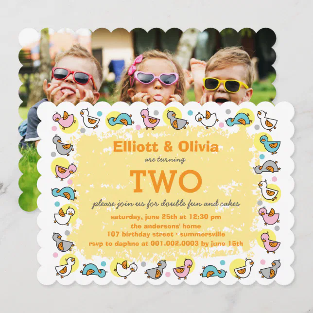 Cute Duckies Boy Girl Twins Joint Birthday Party Invitation | Zazzle