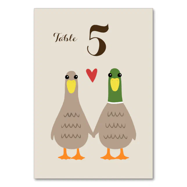 Cute Ducks Wedding | Happy Newlywed Couple Table Number | Zazzle