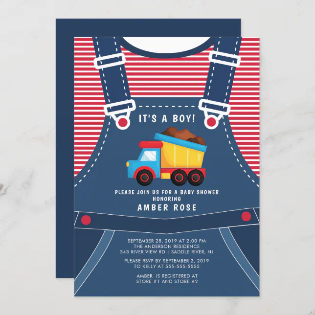 Cute Dump Truck Baby Shower Invitation | Zazzle