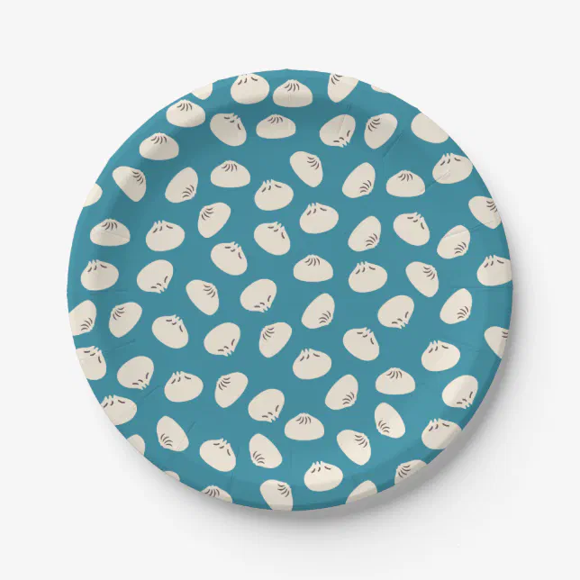 Cute Dumplings on Blue Background Paper Plates | Zazzle