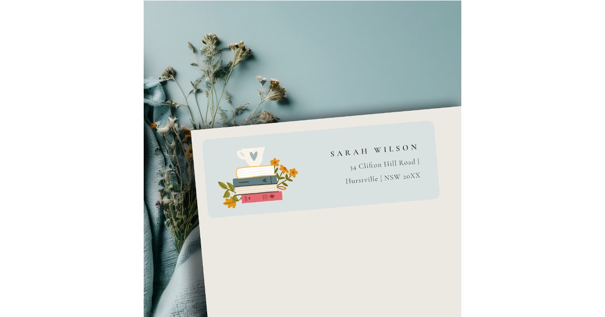 Cute Dusky Stacked Storybooks Floral Address Label | Zazzle