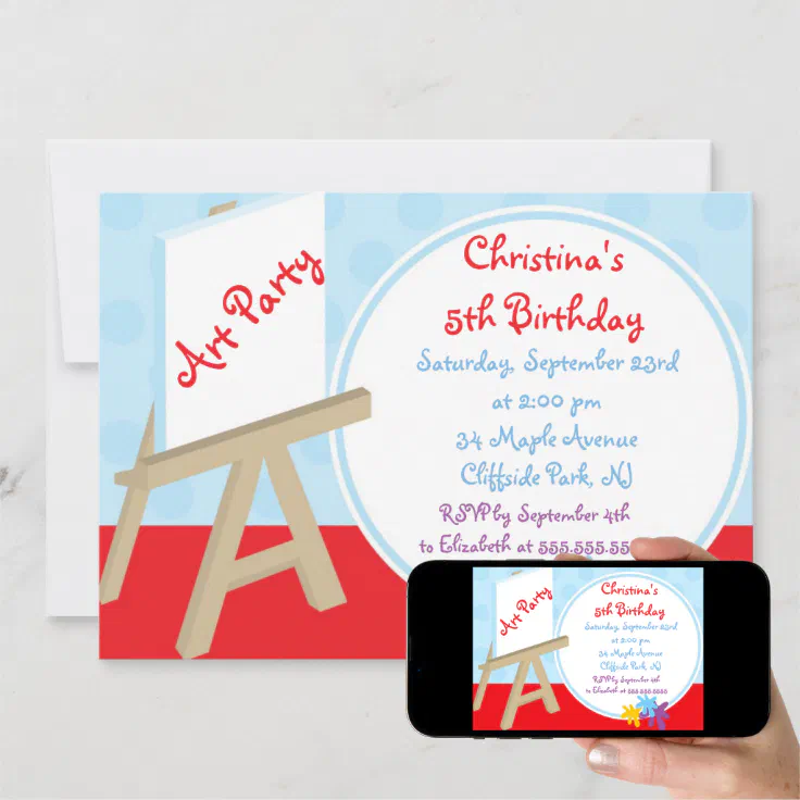 Cute Easel Painting Art Party Birthday Invitations | Zazzle