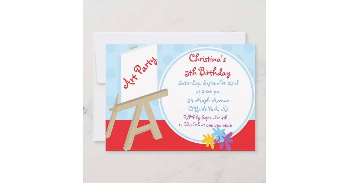 Cute Easel Painting Art Party Birthday Invitations | Zazzle