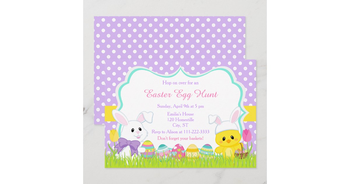 Cute Easter Bunny and Chick Easter Egg Hunt Invitation | Zazzle