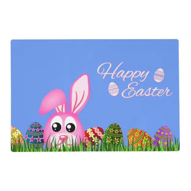 Cute Easter Bunny and Eggs in Grass Double Sided Placemat | Zazzle